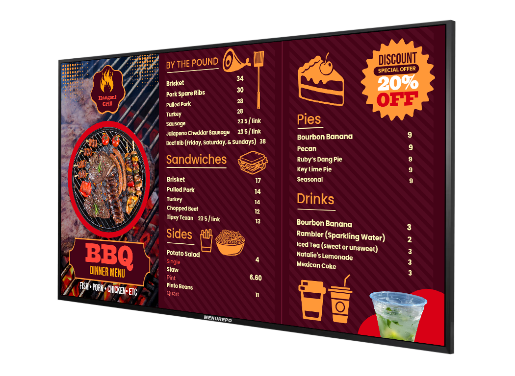 BBQ menu & Grill menu restaurant design for digital signage