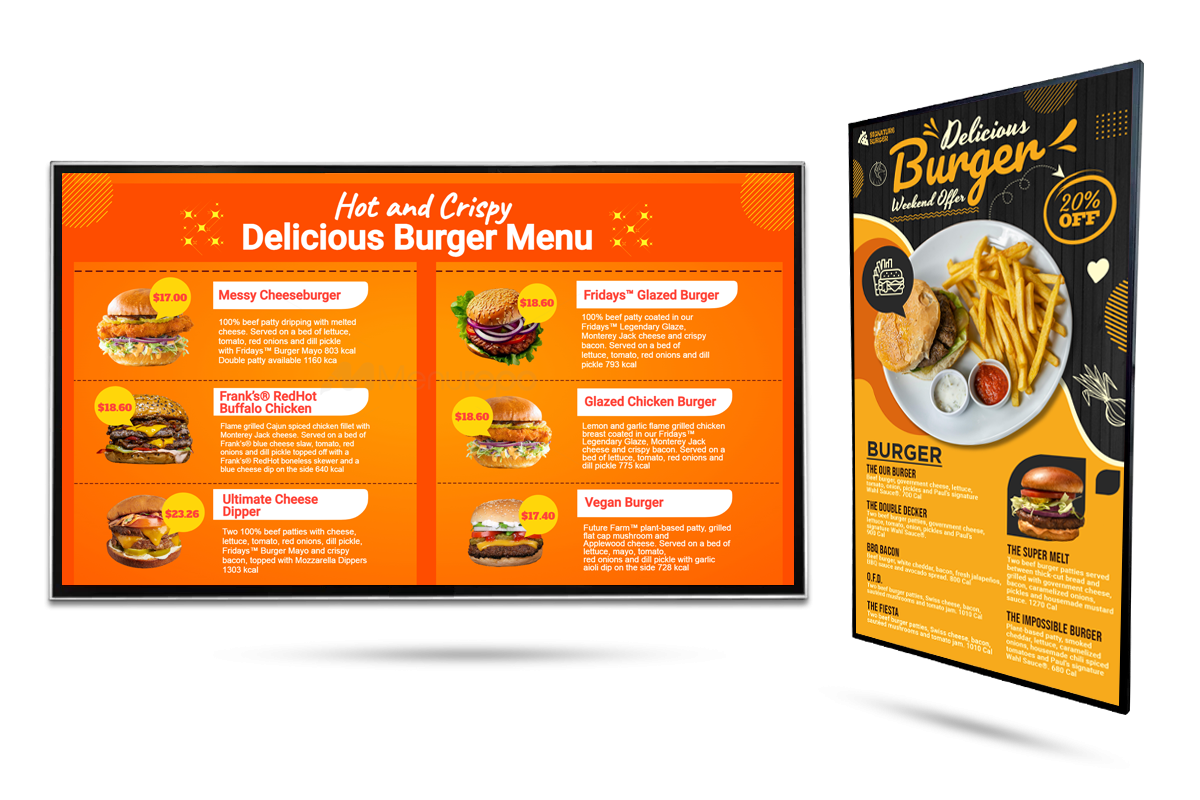 Digital menu board for burger menu templates for signage